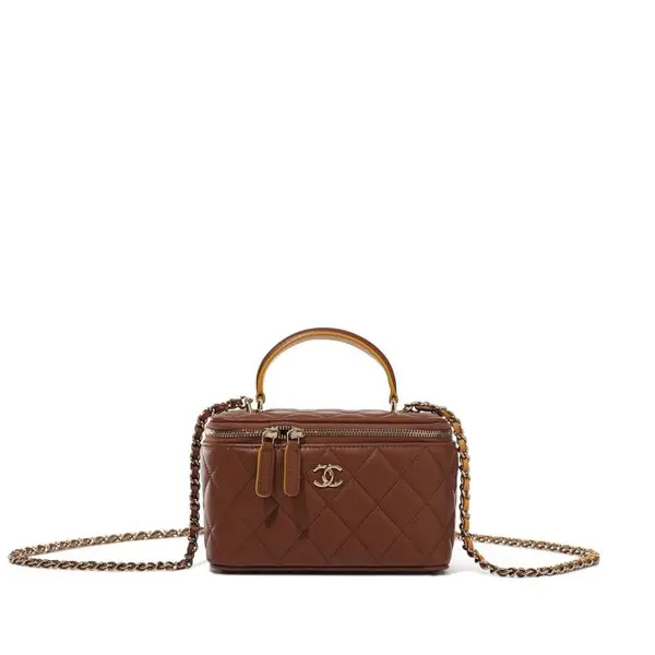 Chanel Quilted Lambskin Top Handle Long Vanity Case