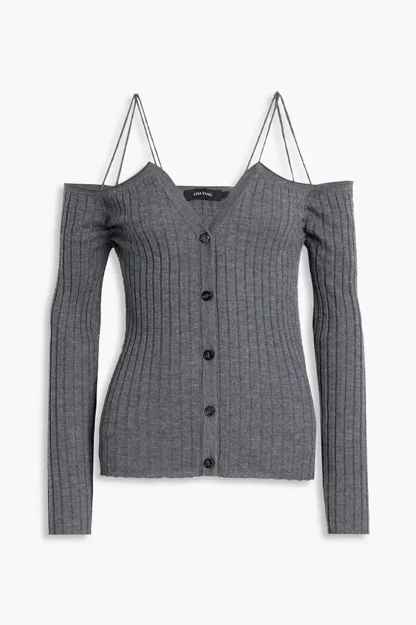 LISA YANG Clarissa Cold-shoulder Ribbed Top - Anthracite