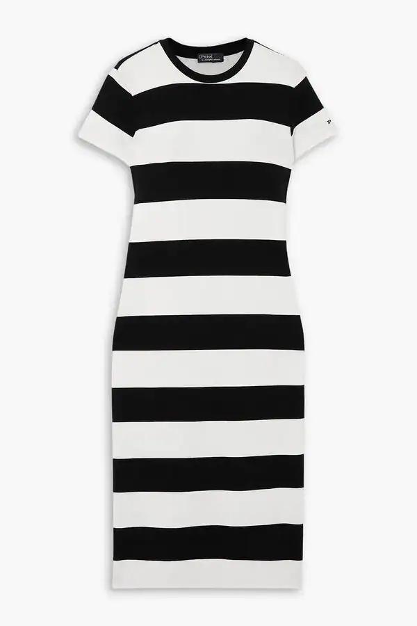 ralph lauren black and white striped dress Ralph Lauren Girls Striped Polo Dress in Navy main image 1