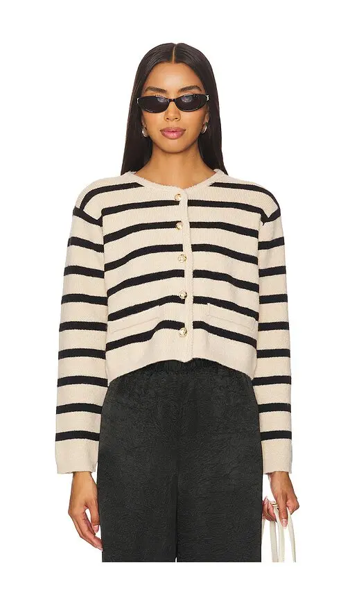 Line & Dot Benni Stripe Cardigan - Tan & Black