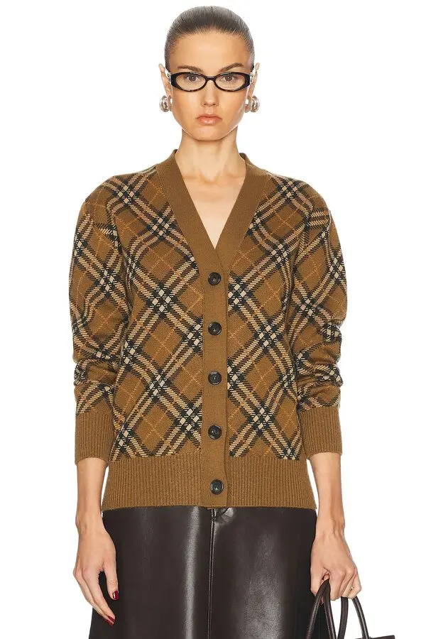 Burberry V-neck Cardigan - Shrew Ip Check