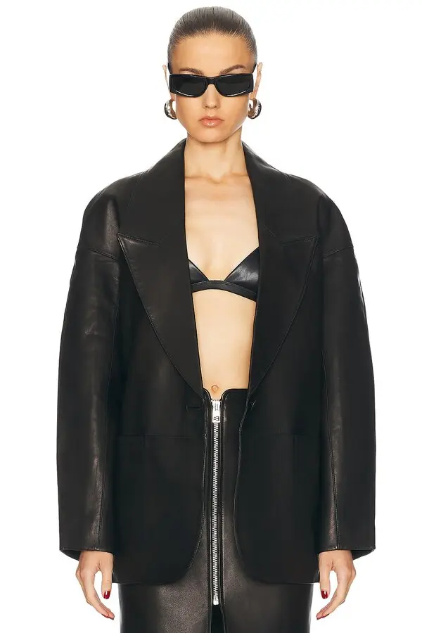 THE SEI Slouchy Leather Blazer