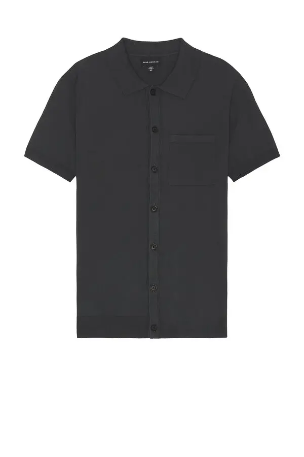 Club Monaco Short Sleeve Tech Button Down Shirt In Grey - Coal