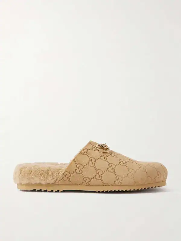 Gucci Sol Horsebit-Detailed Debossed Shearling-Trimmed Suede  display picture 3