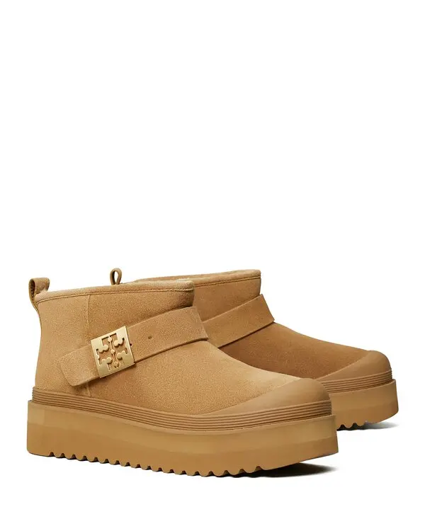 Tory Burch Mellow Shearling Lined Platform Boots - Chestnut