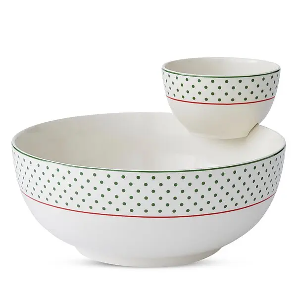 SPODE Christmas Tree Polka Dot Tiered Chip 'n Dip