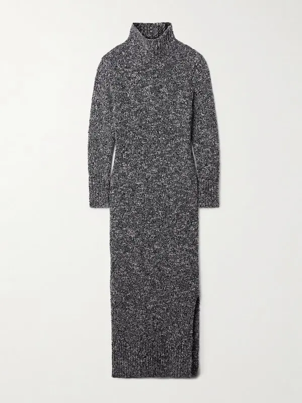 Brandon Maxwell The Frankie Wool-blend Bouclé Turtleneck Maxi Dress - Gray