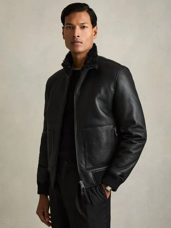 REISS Curtis Shearling-lined Leather Jacket