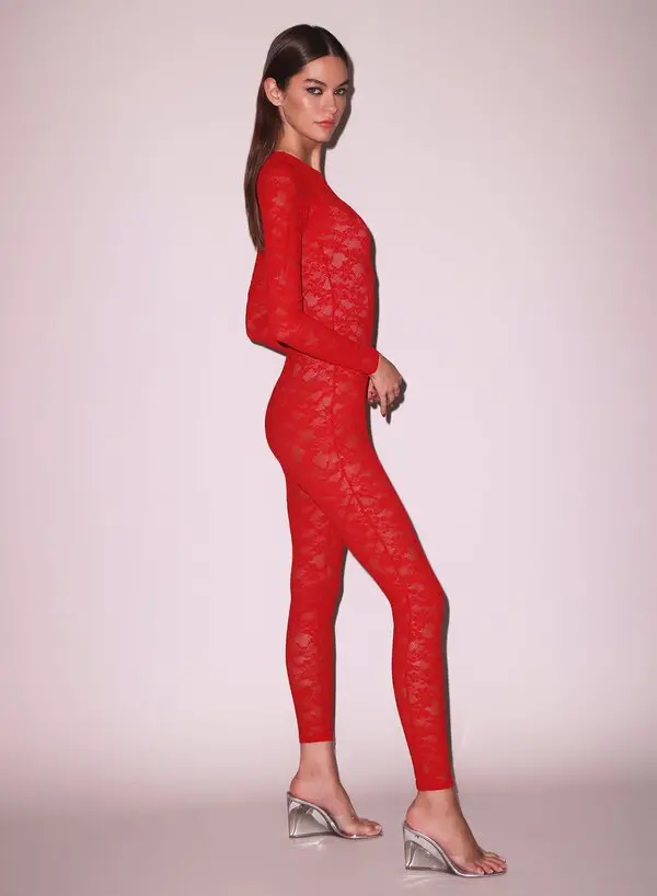 Fleur Du Mal Le Stretch Lace Catsuit - Rouge