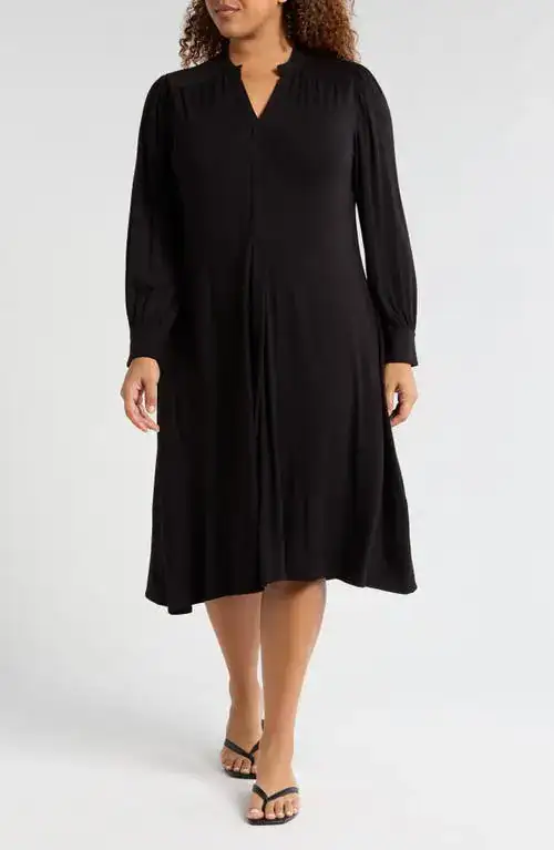 black jersey shift dress Faux-Wrap Jersey Shift Dress