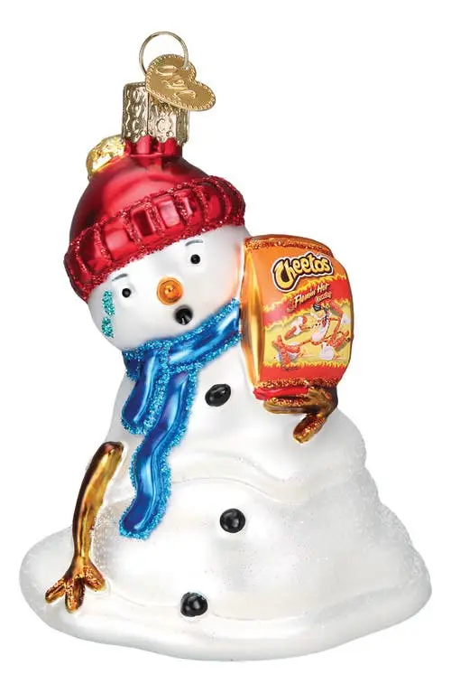OLD WORLD CHRISTMAS Flamin' Hot Cheetos Snowman Glass Ornament