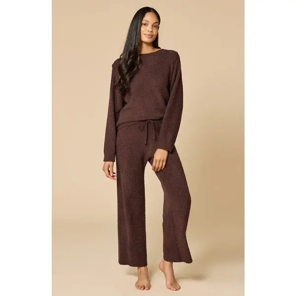 SOFTIES Solid Marshmallow Reverse Seam Crew Neck Lounge Set With Bracelet Sleeve - Espresso