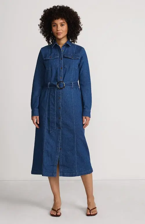LANDS' END Soft Denim Midi Shirt Dress - Valletta Blue Wash