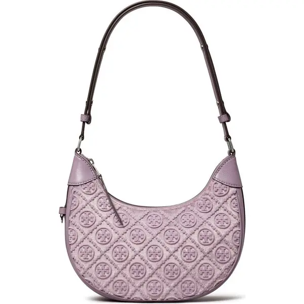 Tory Burch T Monogram Fil Coupé Crescent Shoulder Bag - Lilac