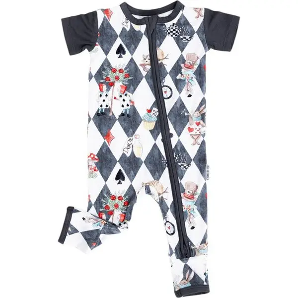 CHARLIE LOU BABY® Alice In Wonderland Short Sleeve Zip Romper