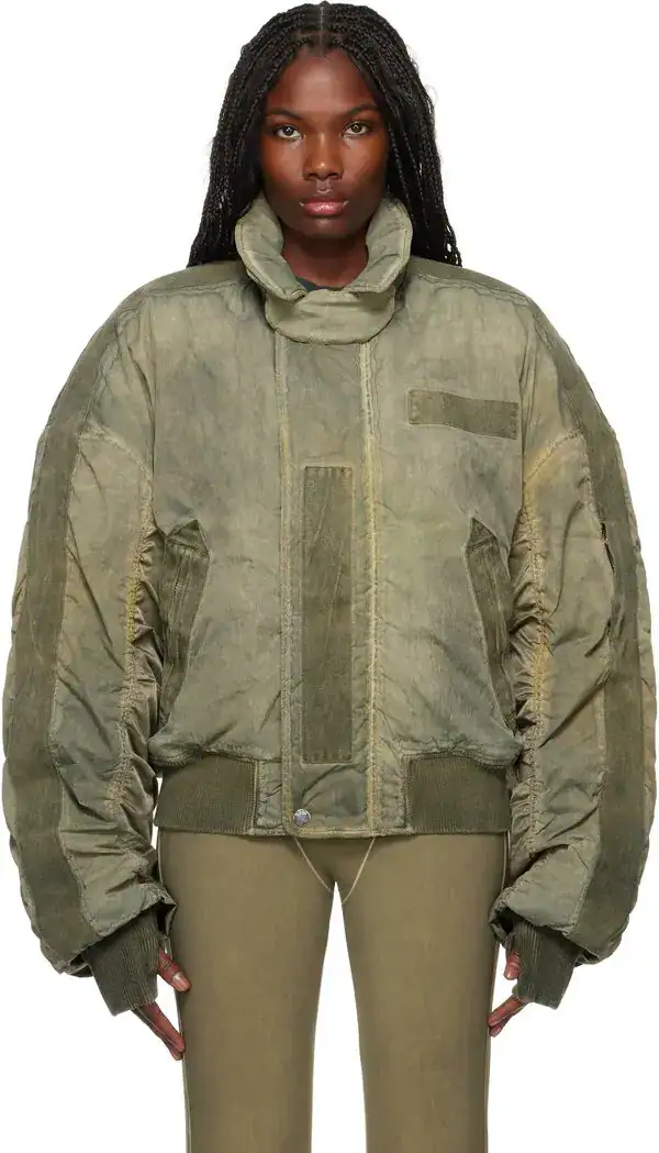 032c Khaki Clay Utility Bomber Jacket In Washed Olive Drab 38