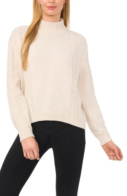 CECE DUPRAZ Metallic Mock Neck Cable Stitch Sweater