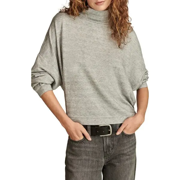 Lucky Brand Cloud Shine Stripe Mock Neck Knit Top - Grey Stripe