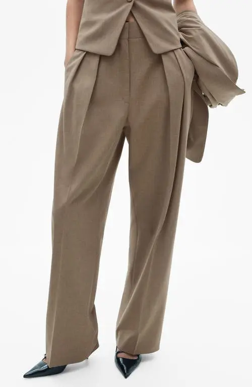 Mango Pleated Wide Leg Suit Pants - Brown