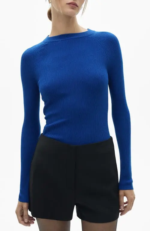 Mango Ribbed Crewneck Sweater - Ink Blue