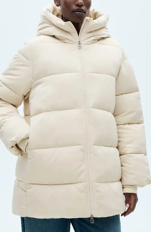 Mango Hooded Puffer Jacket - Ecru