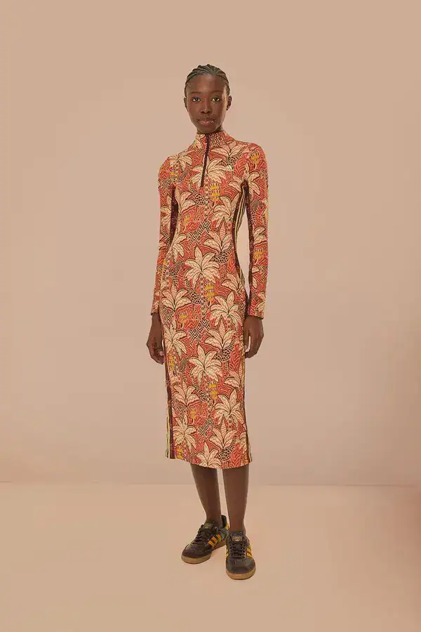Farm Rio Adidas Zip-Up Dress - Beige | Editorialist
