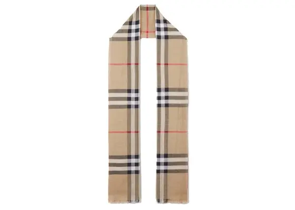 Burberry Check Lightweight Wool Silk Scarf - Archive Beige