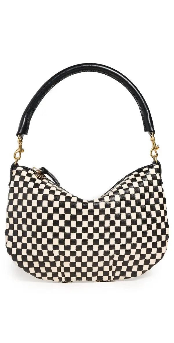 Clare V. Petite Moyen Messenger Bag - Black & Cream Woven Checker