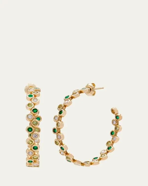 AUDREY C. JEWELS 14k Yellow Gold Hoop Earrings With Diamonds, Emeralds, And Peridot