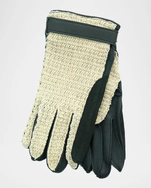 Portolano Deerskin And Crochet Cotton Gloves - Gray