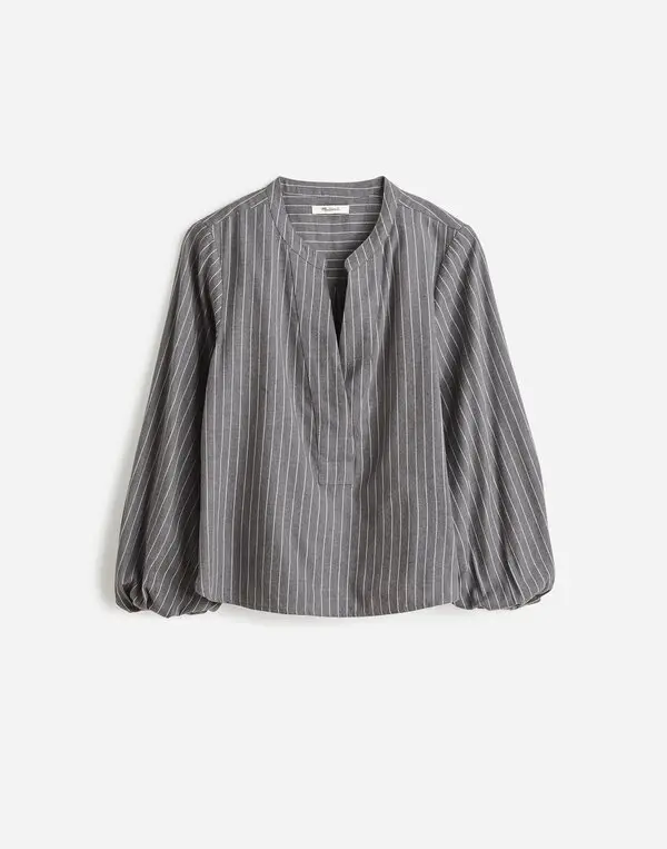 Madewell Pinstripe Flannel V-neck Top - Heather White Stripe