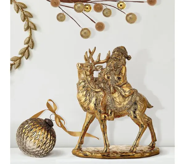 VALERIE PARR HILL 12' Santa With Deer Table Piece Valerie