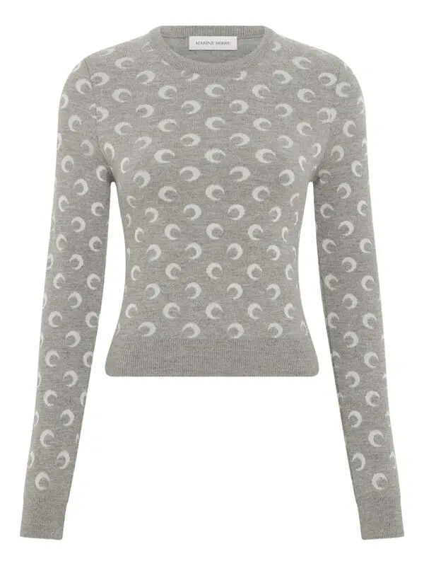MARINE SERRE Moon Jacquard Knit Crewneck Sweater - Grey