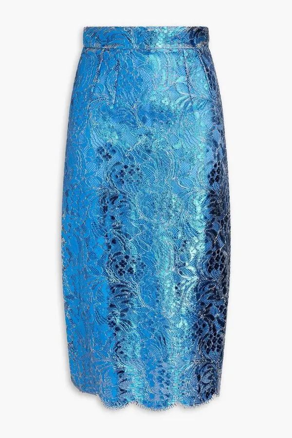 Dolce & Gabbana Metallic Coated Lace Pencil Skirt