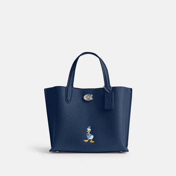 Coach Disney X Willow Tote Bag 24 With Donald Duck - Silver/deep Blue Multi