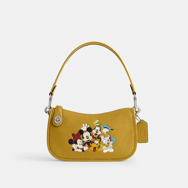 Coach Disney X Swinger Bag In Regenerative Leather With Mickey Mouse And Friends - Silver/flax Multi