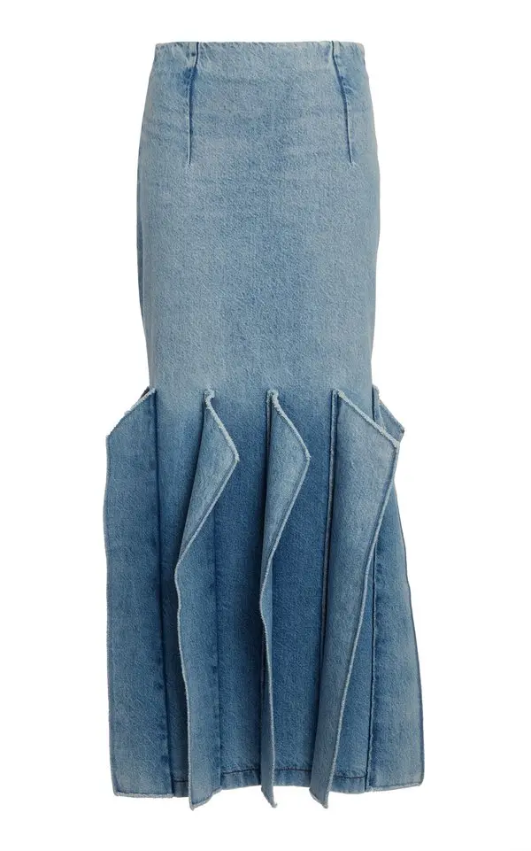 A.W.A.K.E. Mode Panelled Denim Maxi Skirt - Light Blue