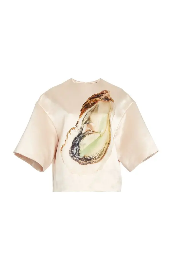 A.W.A.K.E. Mode Oyster Printed Satin Top