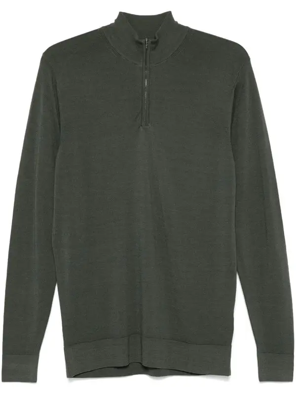 Sunspel Merino Wool Half-zip Sweater - Green