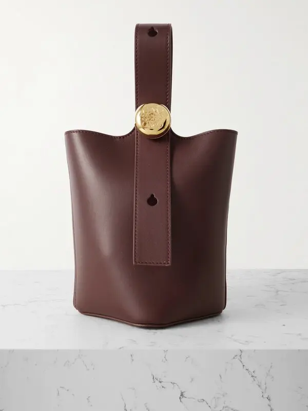 Loewe Pebble Mini Leather Bucket Bag - Burgundy