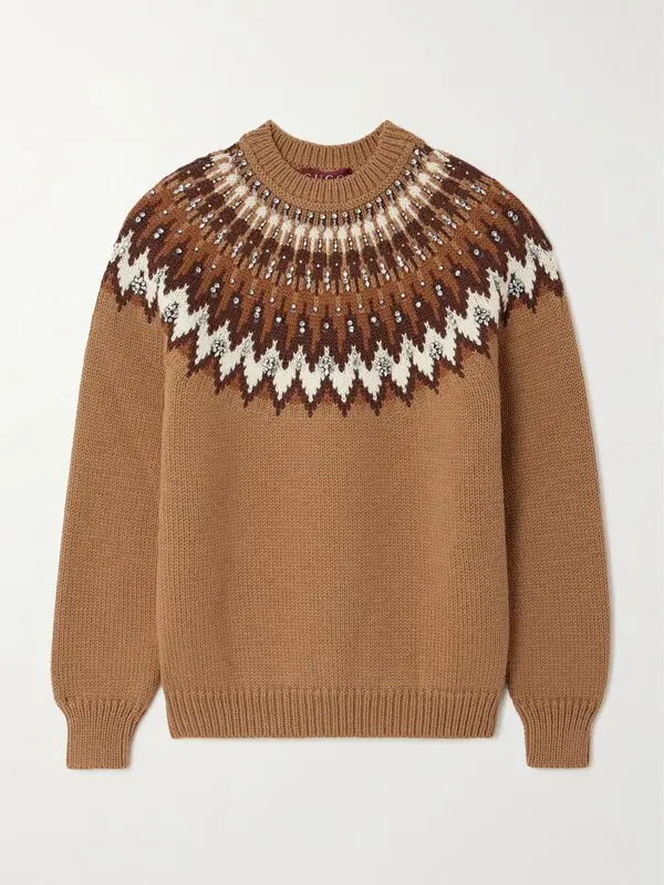 Gucci Crystal-embellished Fair Isle Wool-blend Sweater - Brown