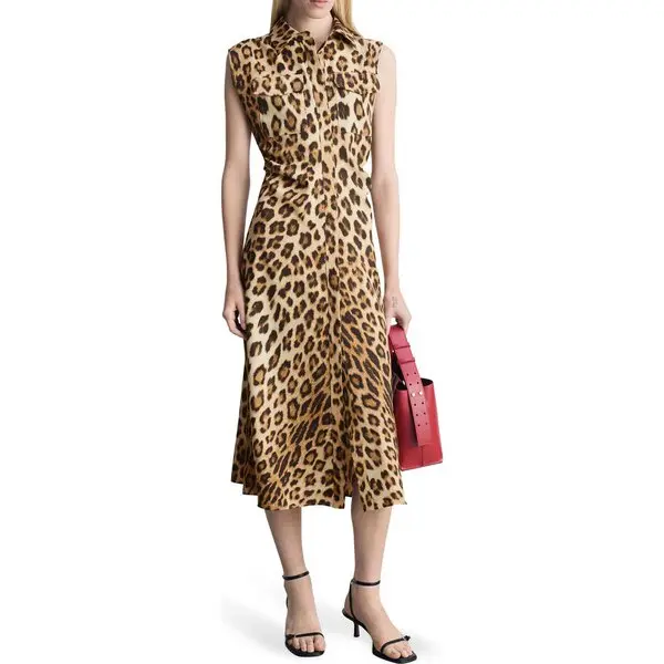 Mango Leopard Print Sleeveless Midi Shirtdress