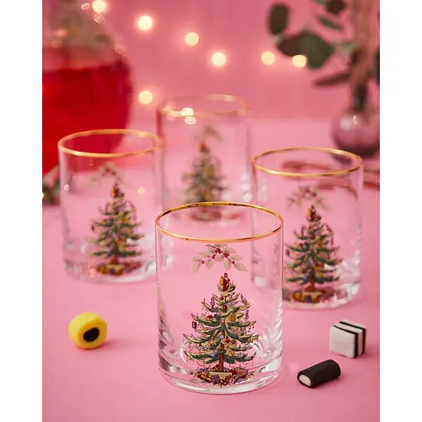 SPODE Christmas Tree Double Old-fashioned Glass, Set Of 4
