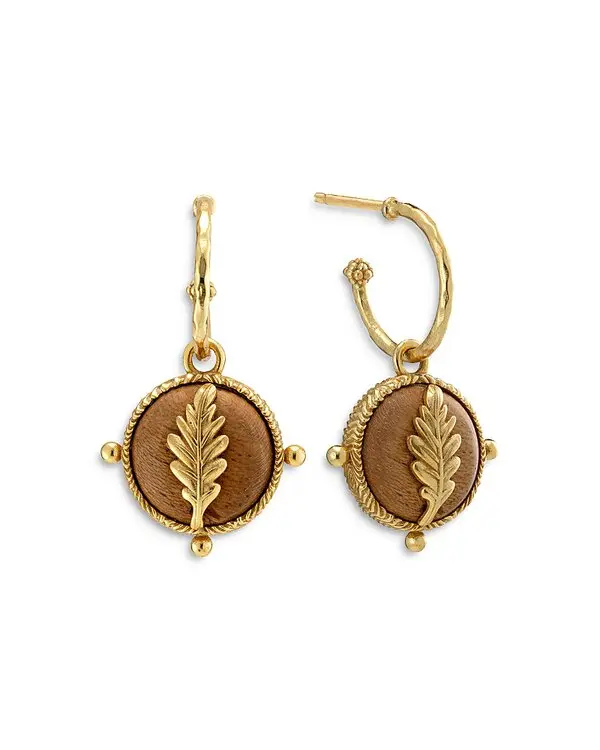 CAPUCINE DE WULF Oak Leaf Teak Charm Hoop Earrings