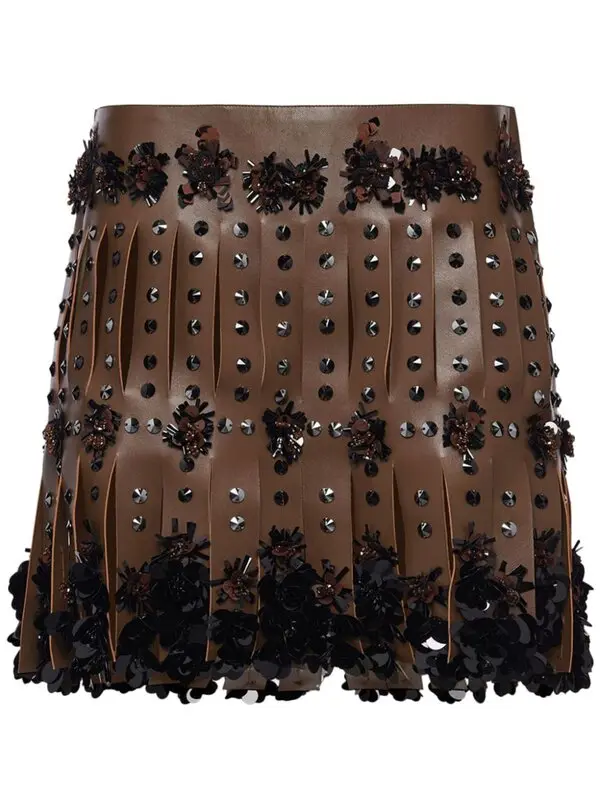 Prada Embroidered Leather Mini Skirt