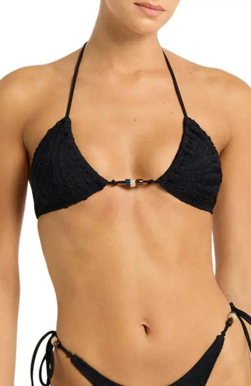 Bond Eye Ingrid Beaded Triangle Bikini Top - Black Tiger
