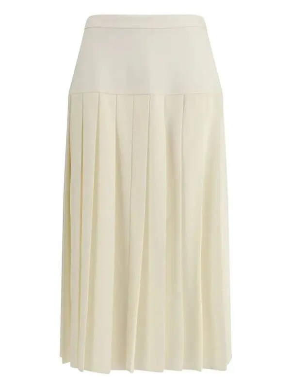 Alessandra Rich Wool Crepe Pleated Midi Skirt - White
