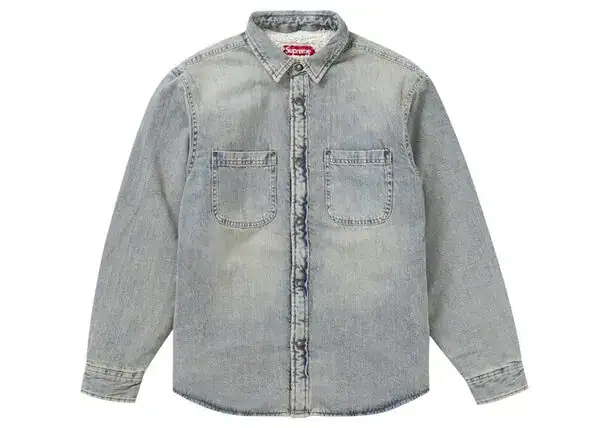 Supreme Faux Shearling Lined Work Shirt - Washed Indigo Denim 