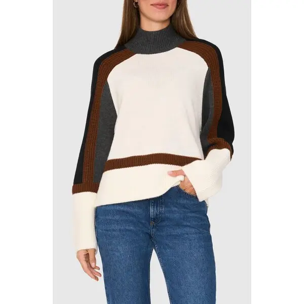 Halogen Colorblock Mock Neck Sweater - White