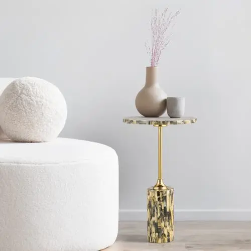 JONATHAN Y Hedda Contemporary Glam Metal/resin Faux Stone Round End Table